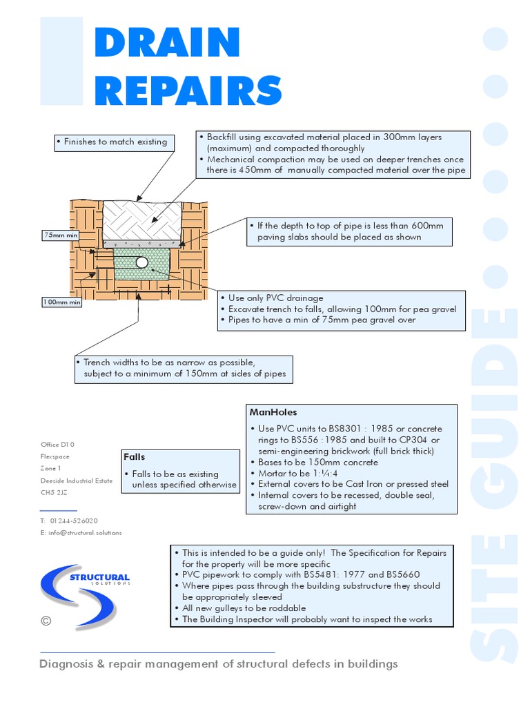 Site Guide for Drain Repairs: Instructions for Excavation, Backfilling ...