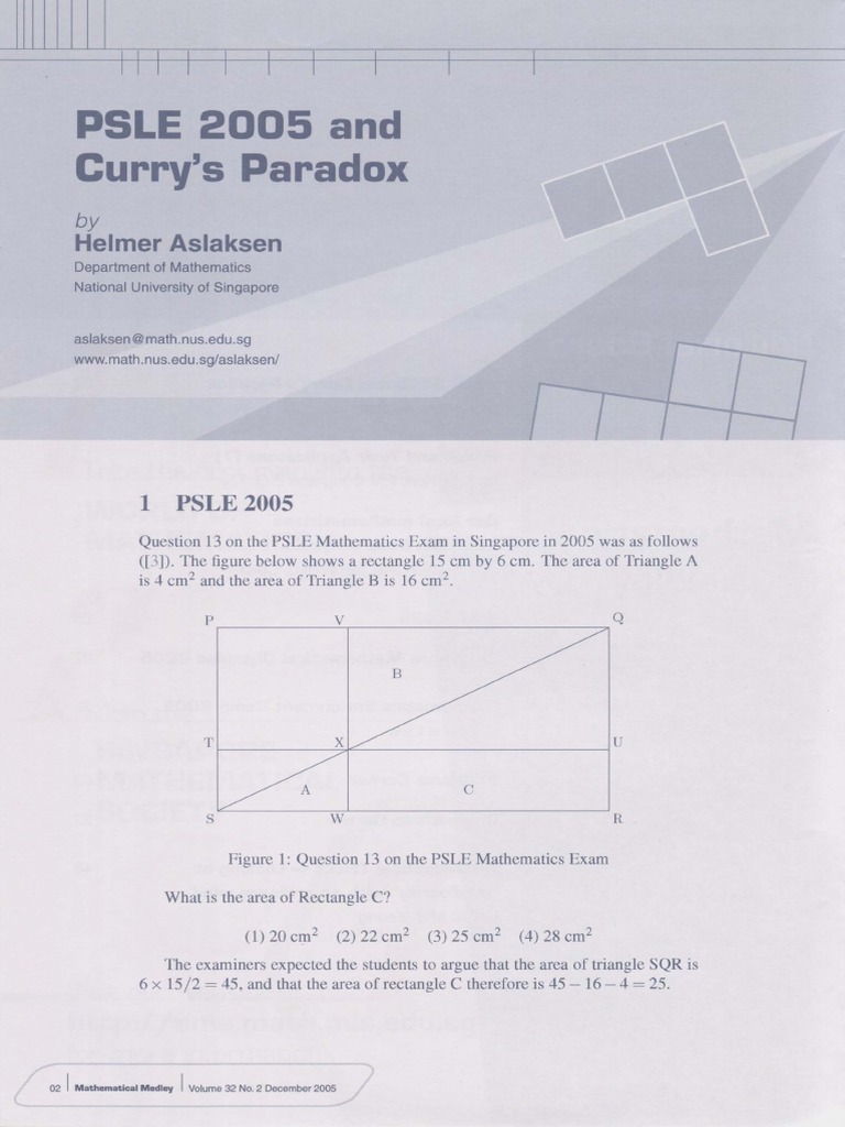 PSLE 2005 and Curry's Paradox (Helmer Aslaksen) | PDF | Area | Rectangle