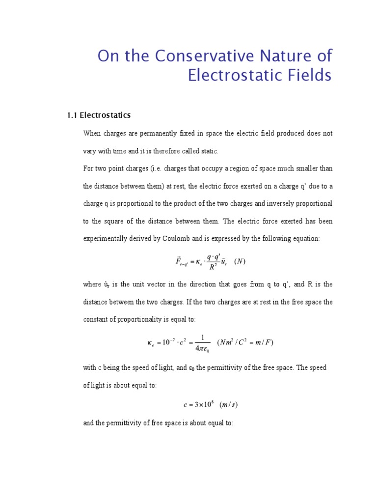 On The Conservative Nature of Electrostatic Fields | PDF | Electric ...