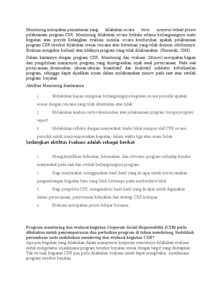 Monitoring Dan Evaluasi CSR Arutmin | PDF