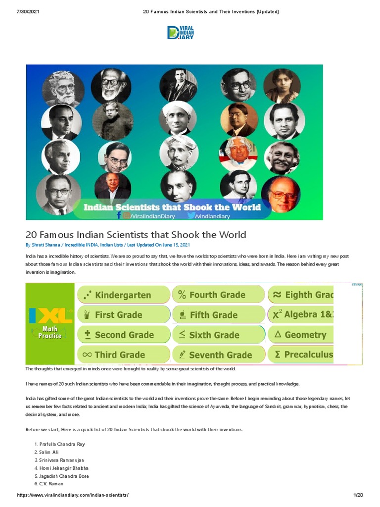20 Famous Indian Scientists and Their Inventions (Updated) | PDF ...