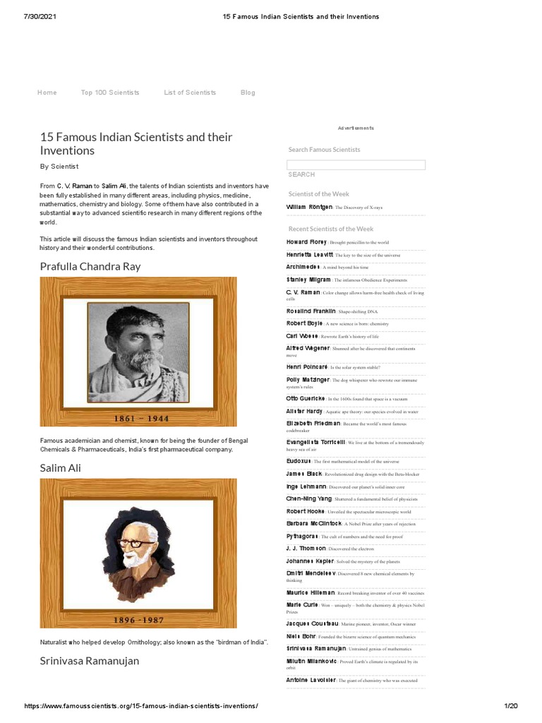 15 Famous Indian Scientists and Their Inventions | PDF | Science ...