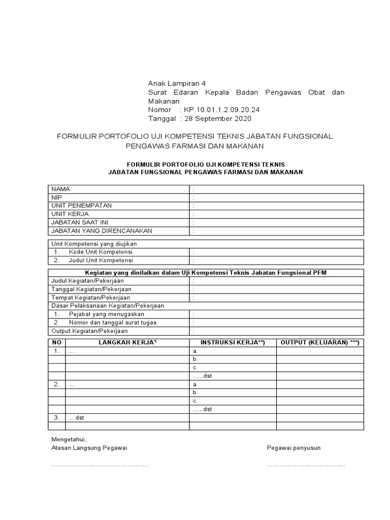 Form - Portofolio Uji Kompetensi Teknis JF-PFM | PDF