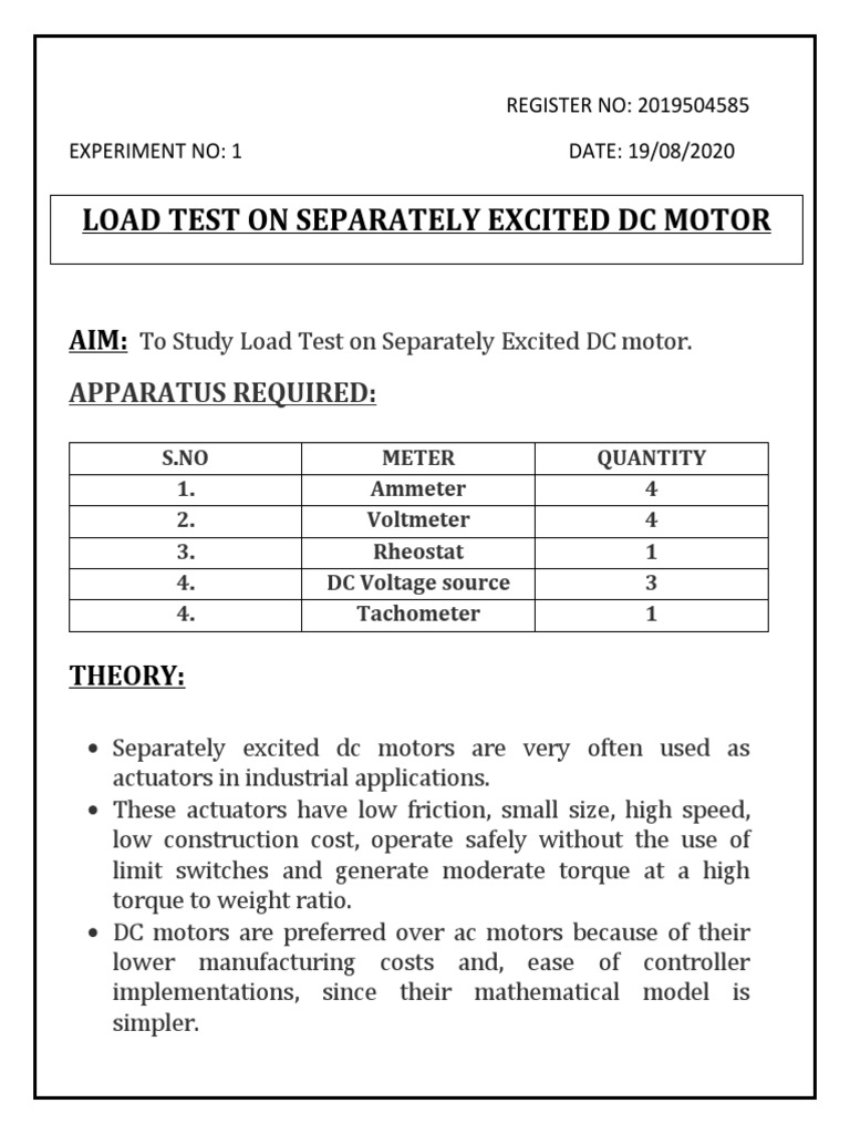 Load Test on Separately Excited DC Motor | PDF | Electric Motor ...