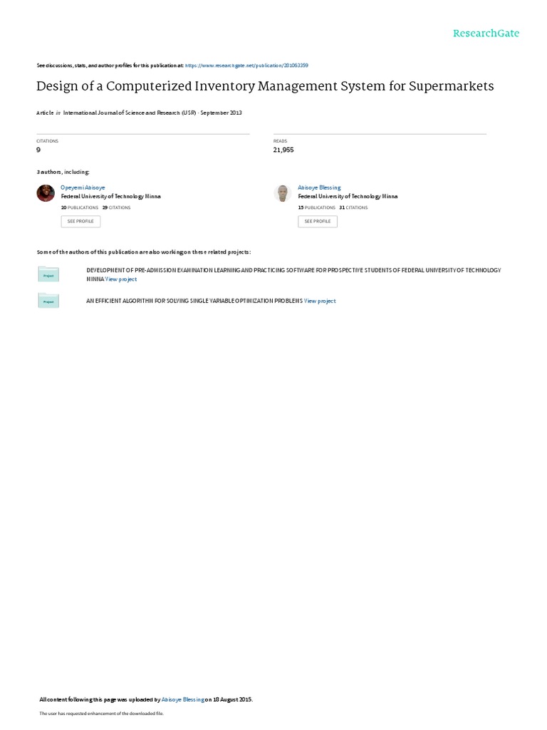 Design of A Computerized Inventory Management System For Supermarkets ...