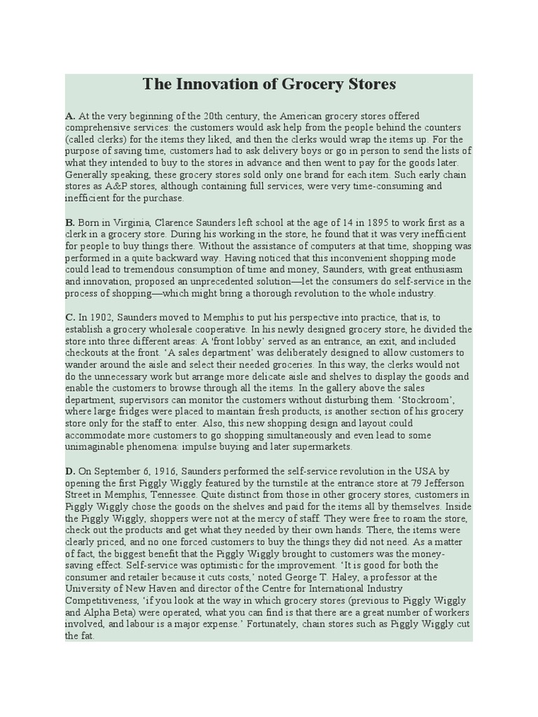 The Innovation of Grocery Stores | PDF | Supermarket | Grocery Store