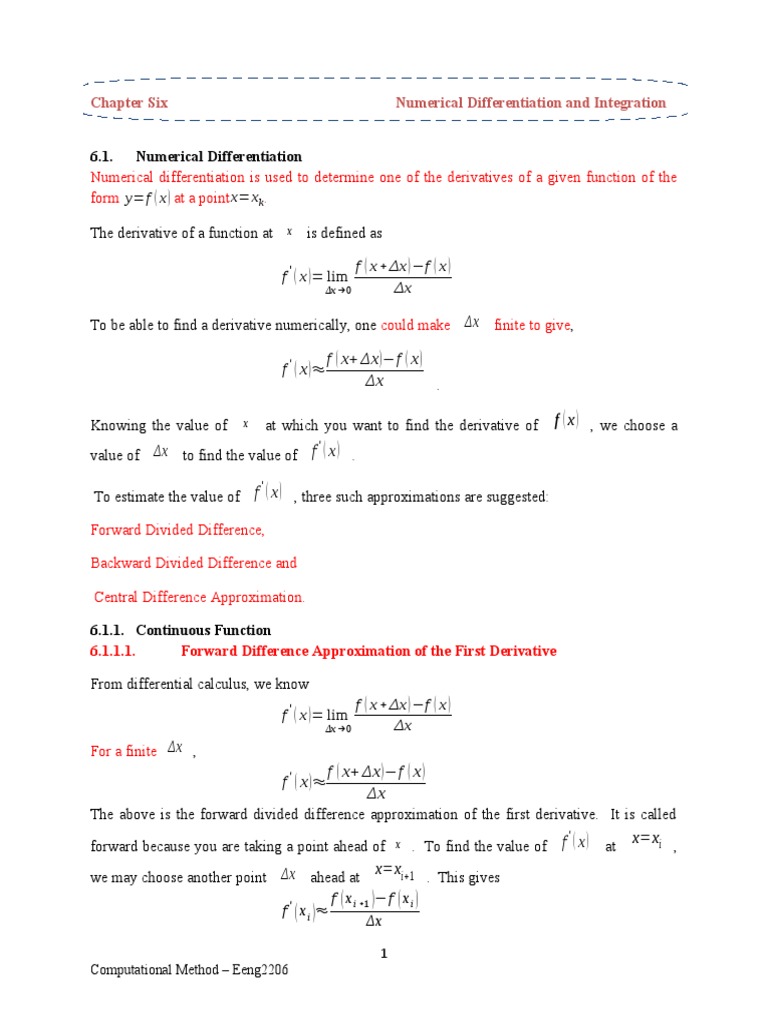 CH 6 Numerical Differentiation and Integration | PDF | Finite Difference | Integral