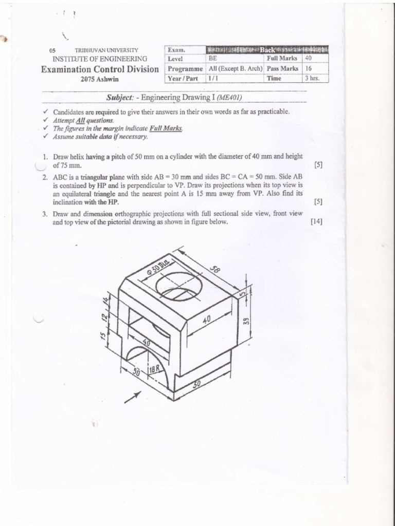 Engineering Drawing Exam Questions | PDF | Plane (Geometry) | Triangle