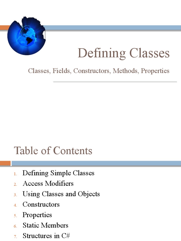 Defining Classes: Classes, Fields, Constructors, Methods, Properties | PDF | Class (Computer ...