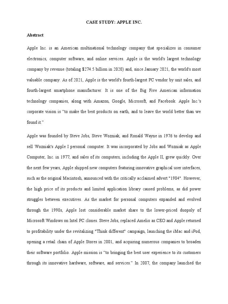 Case Study: Apple Inc | PDF | Apple Inc. | Steve Jobs