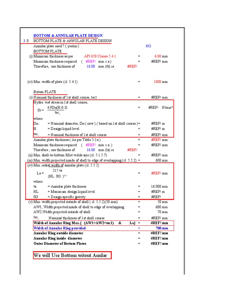 Bottom & Annular Plate Design: We Will Use Bottom Witout Anular | PDF ...