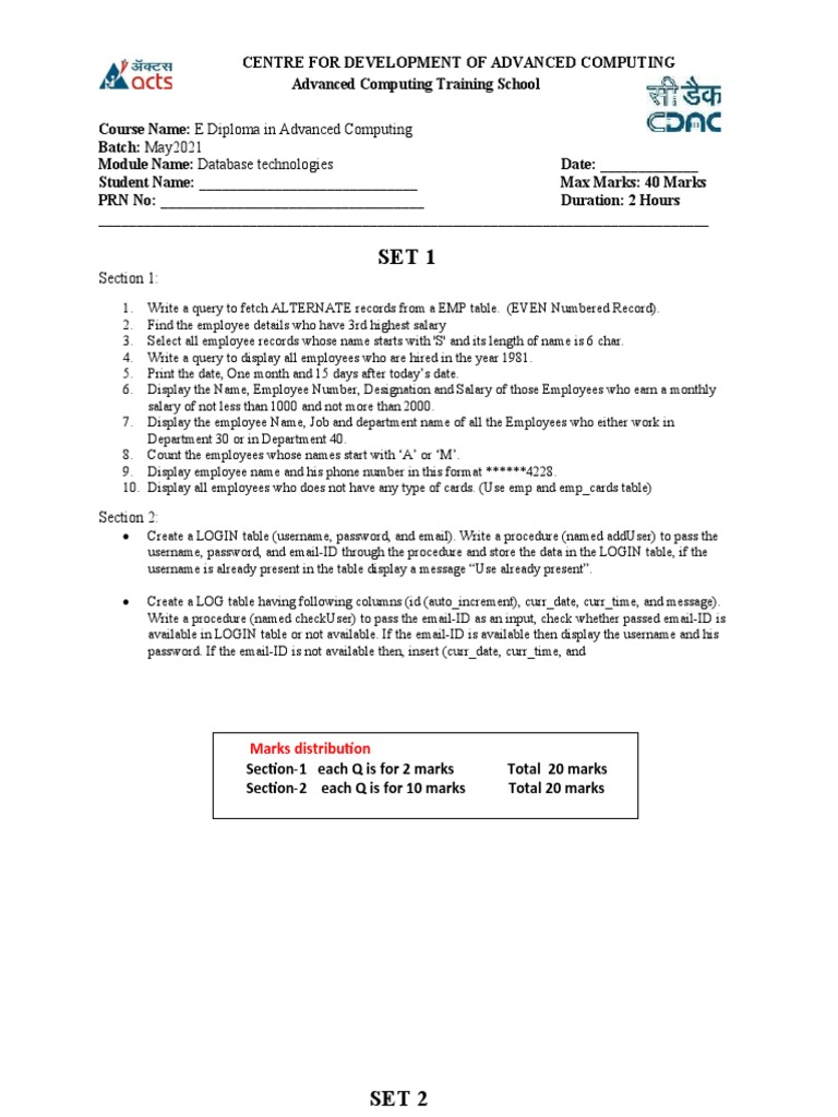 Set1 Dbt Lab Paper Pdf Algorithms Databases