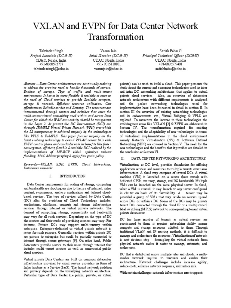 VXLAN and EVPN For Data Center Network T | PDF | Computer Network | Virtual Private Network