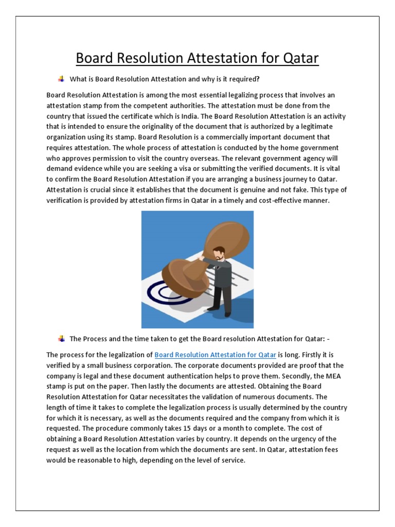 Board Resolution Attestation Qatar | PDF | Authentication | Business