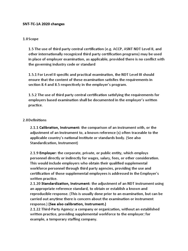 SNT 2020 Changes | PDF | Nondestructive Testing | Calibration