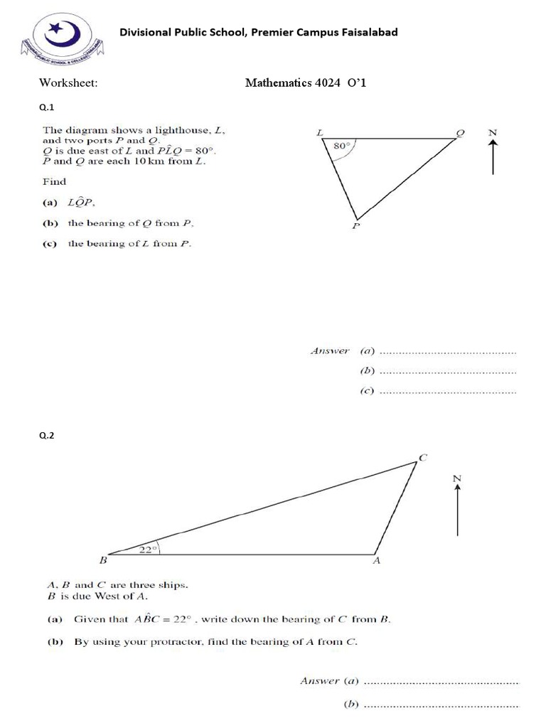 Mathematics Worksheet for DPS Faisalabad | PDF