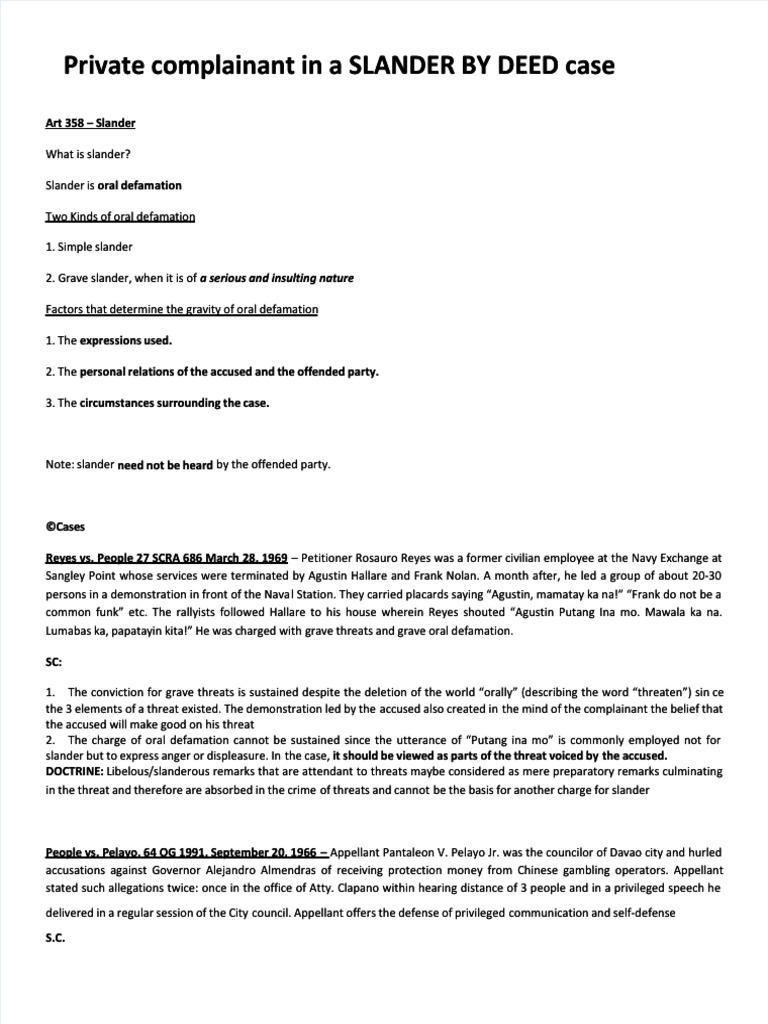 Private Private Complainant Complainant in Ina A Slander Slander by by ...