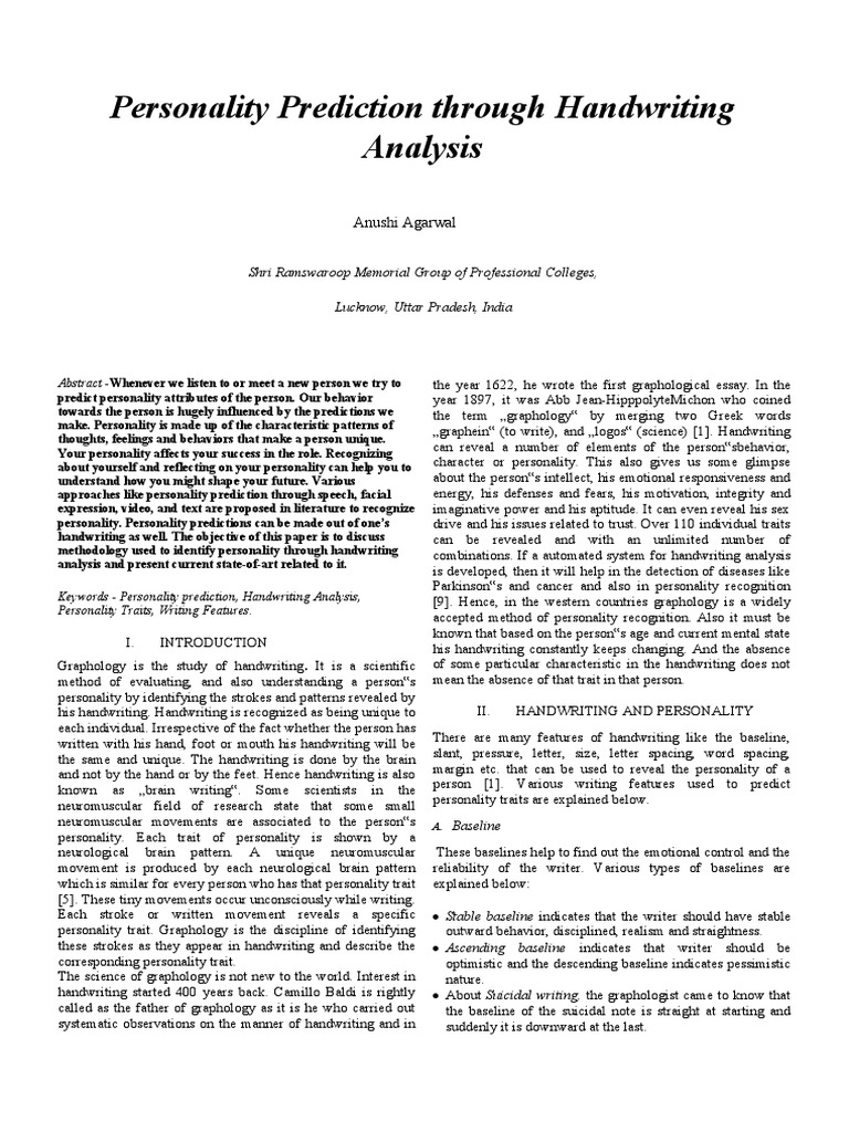 Personality Prediction Through Handwriting Analysis An Exploration Of Graphology And Its Use In