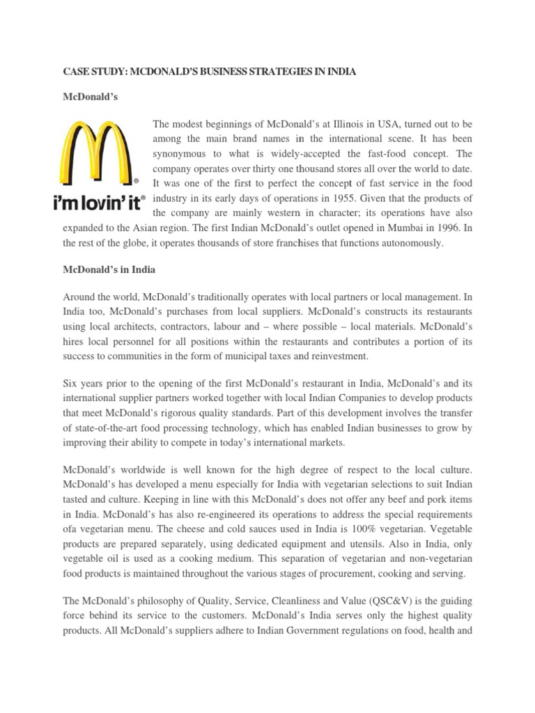 Case Study - McDonalds in India | PDF | Franchising | Mc Donald's