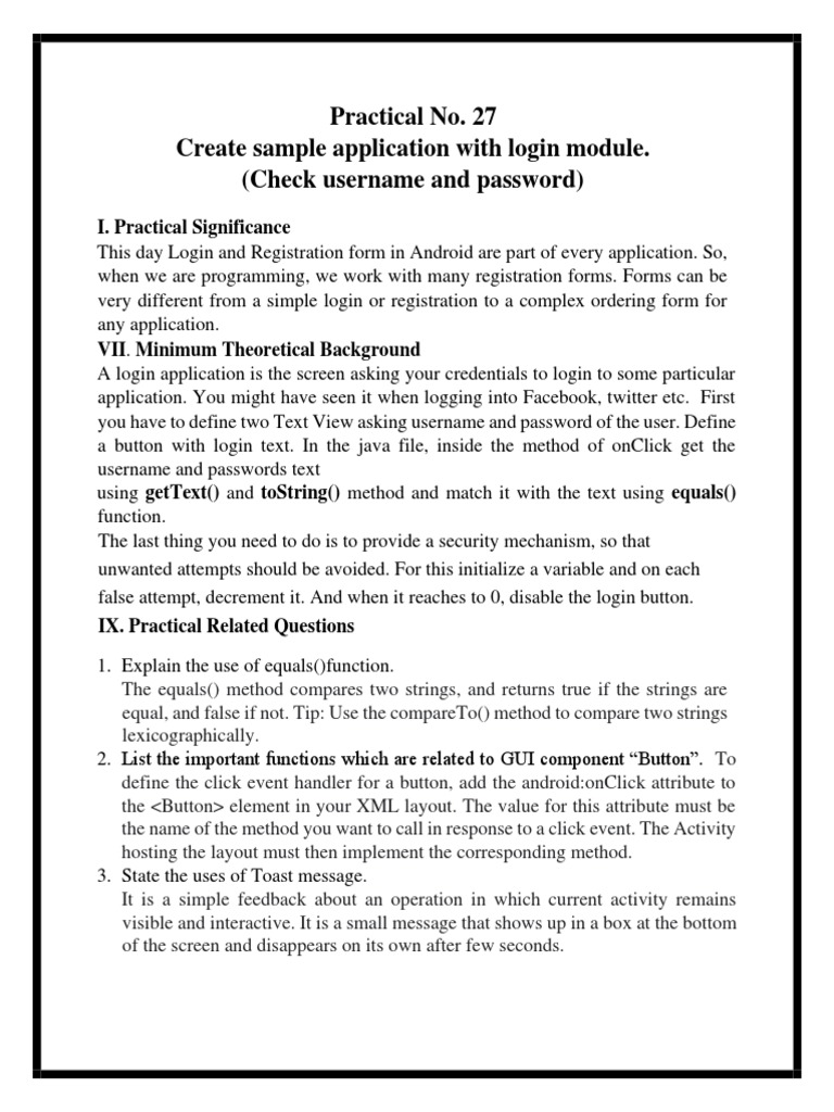 Practical No. 27 Create Sample Application With Login Module. (Check ...