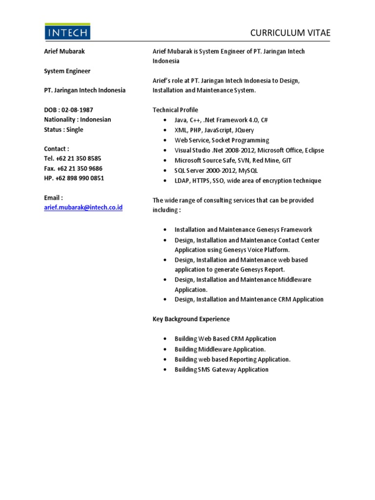 CV Arief | PDF | Web Application | World Wide Web