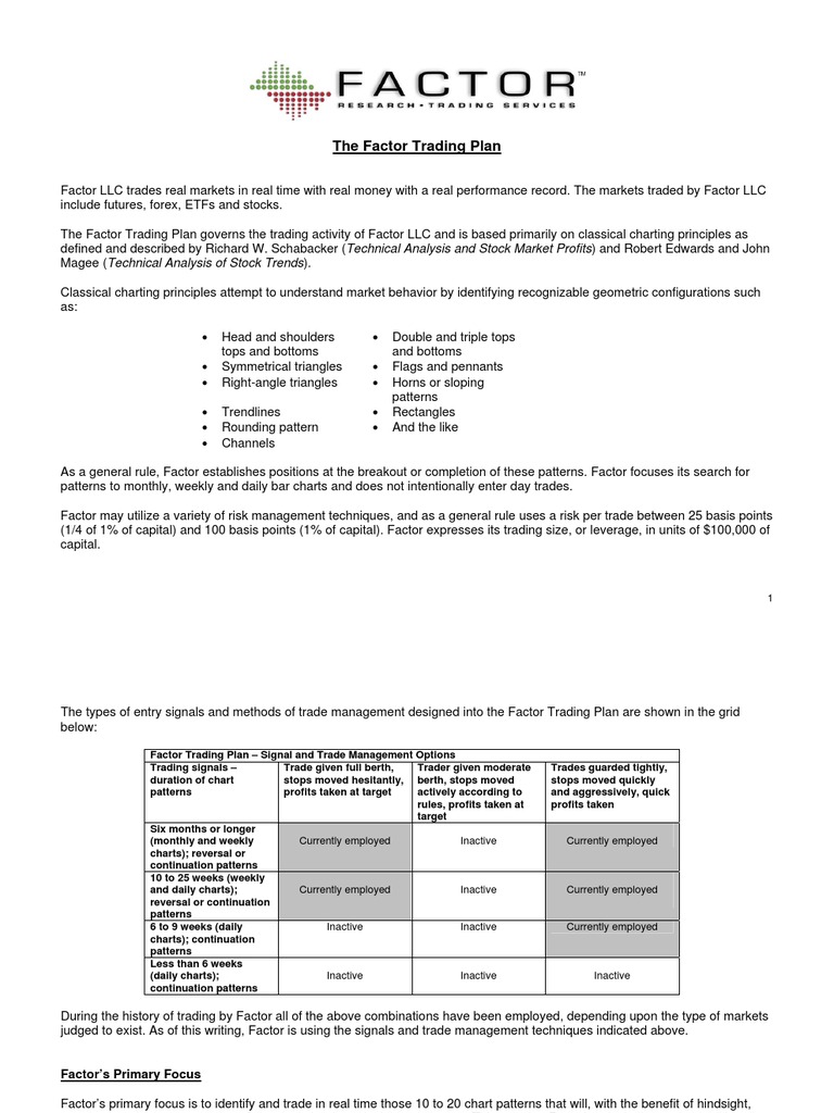 Factor Trading Plan Overview | PDF