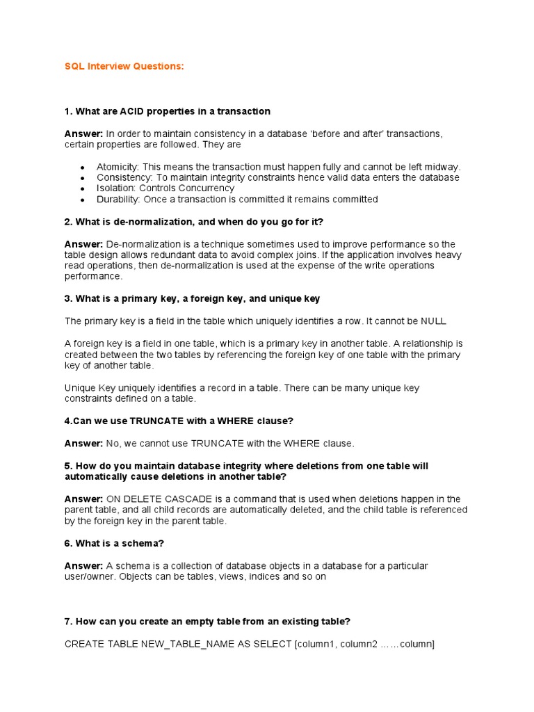 SQL Freshers Questions | PDF | Database Index | Pl/Sql