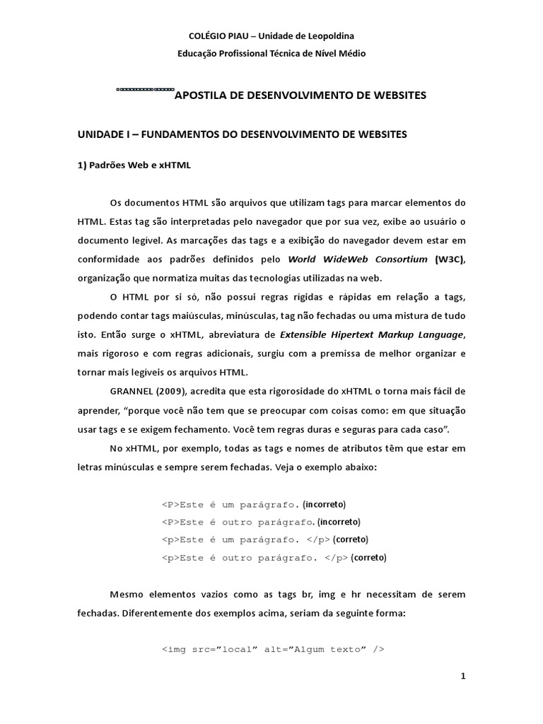 Fundamentos do xHTML para Web Design | PDF | Xhtml | Html