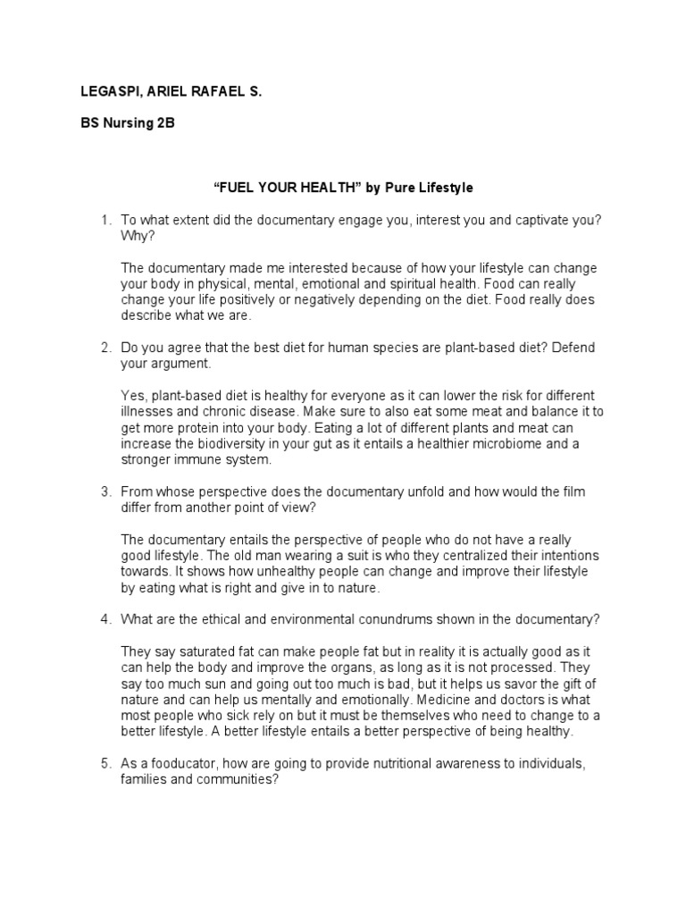 Legaspi, Ariel Rafael S. BS Nursing 2B | PDF | Diet (Nutrition) | Diet ...