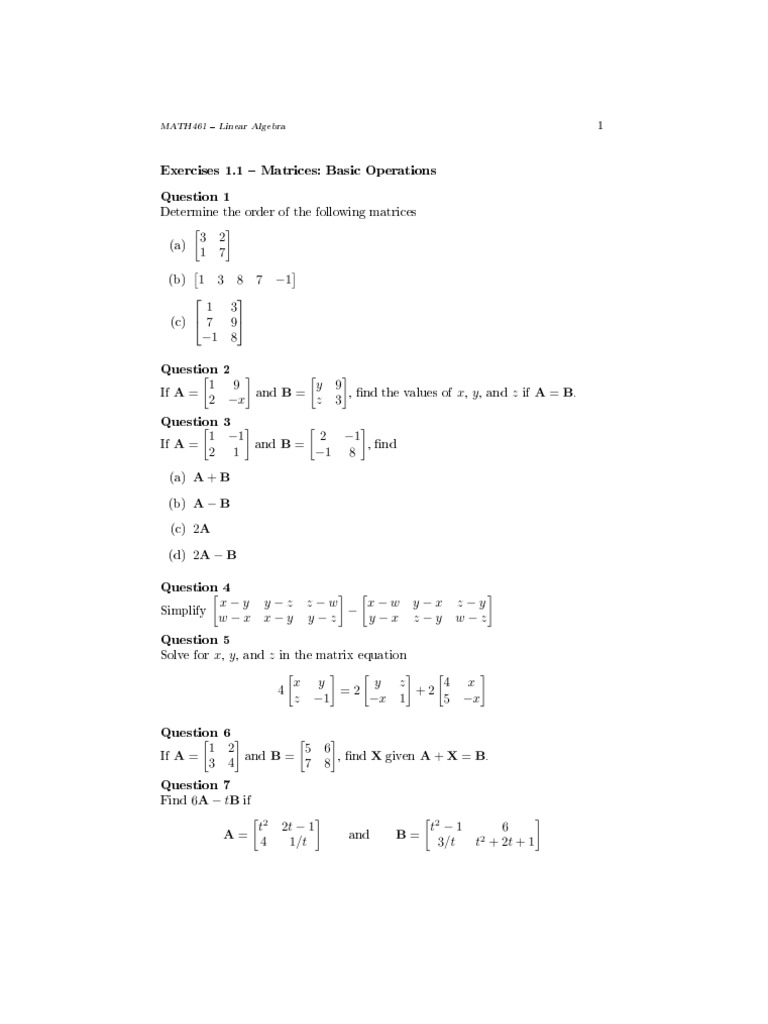 1.1 - Matrices Basic Operations | PDF | Matrix (Mathematics ...