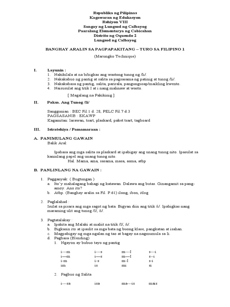 Demo Lesson Plan in Fil 1 | PDF