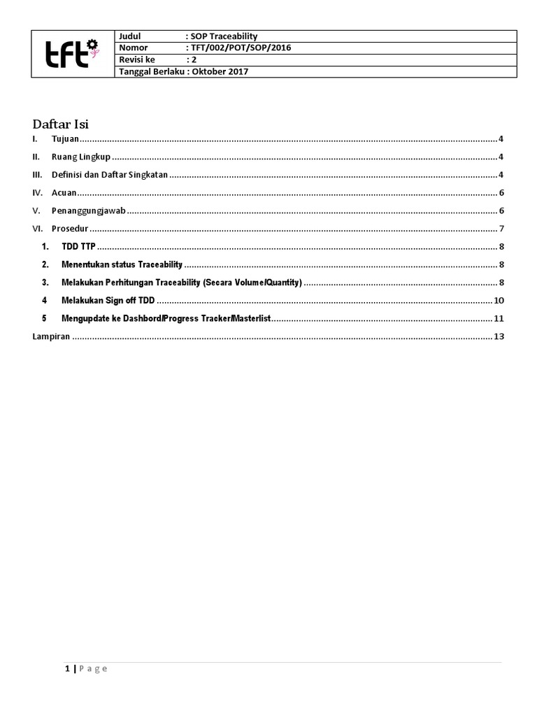 SOP of Traceability TTP T4T | PDF