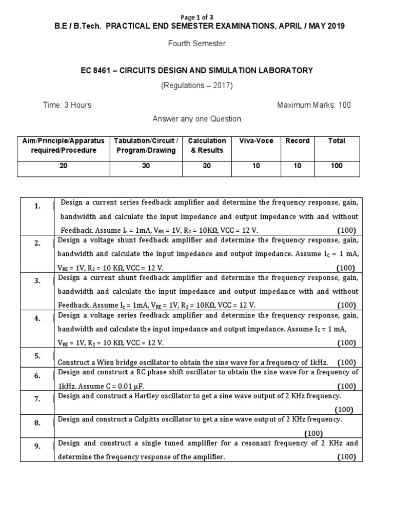 1 3 B.E / B.Tech. Practical End Semester Examinations, April / May 2019 ...