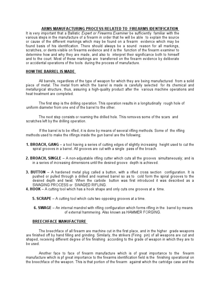 Arms Manufacturing Process Related To Firearms Identification | PDF ...