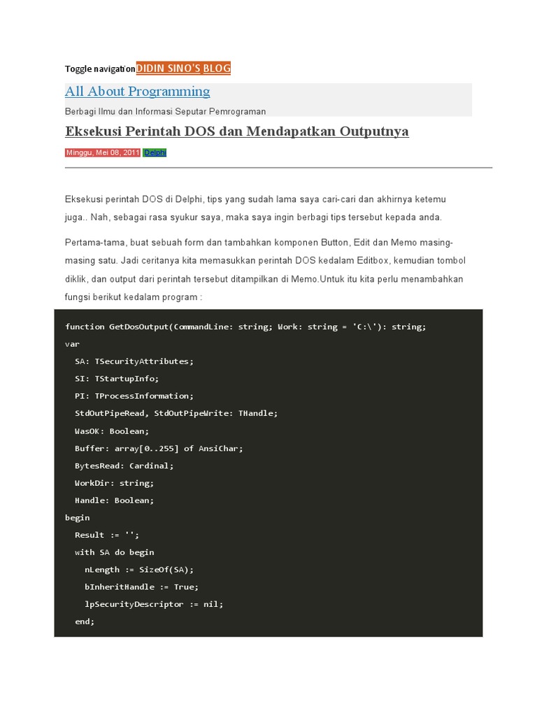 Perintah Dos Delphi Pascal | PDF