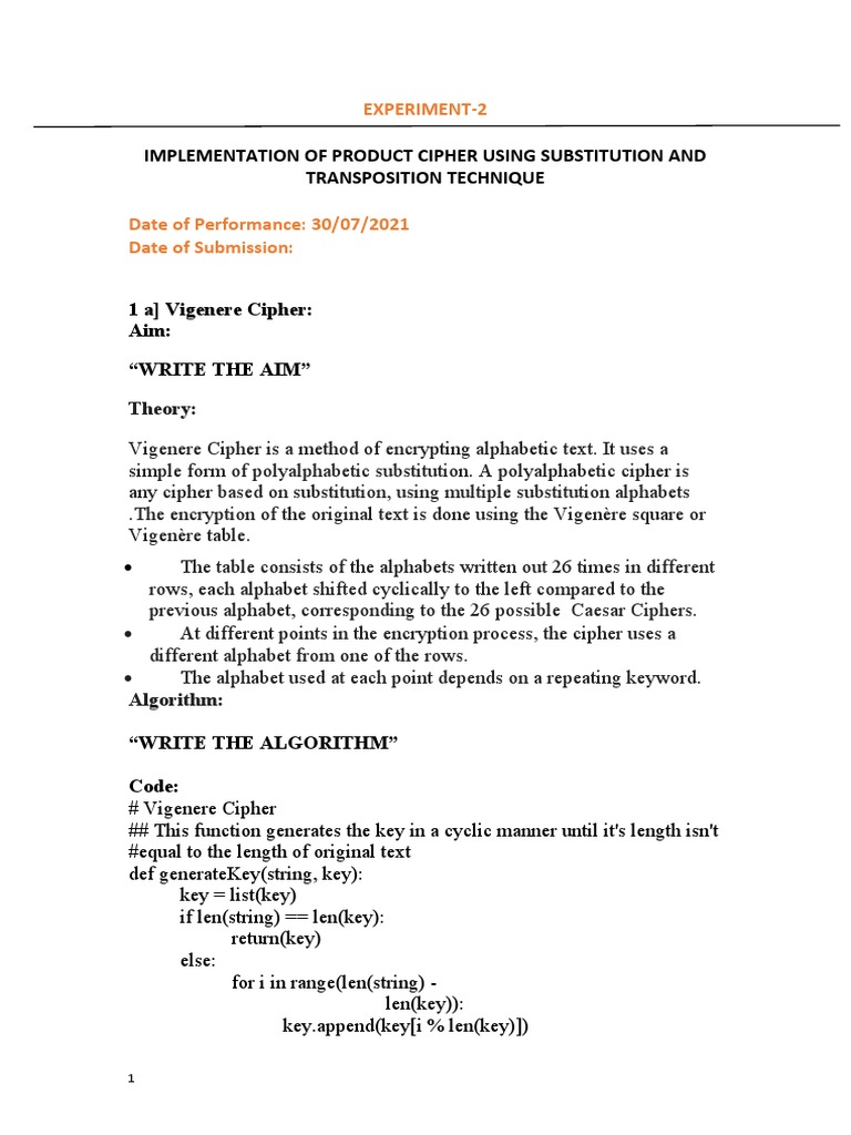 Implementation of Product Cipher Using Substitution and Transposition Technique | PDF | Cipher ...