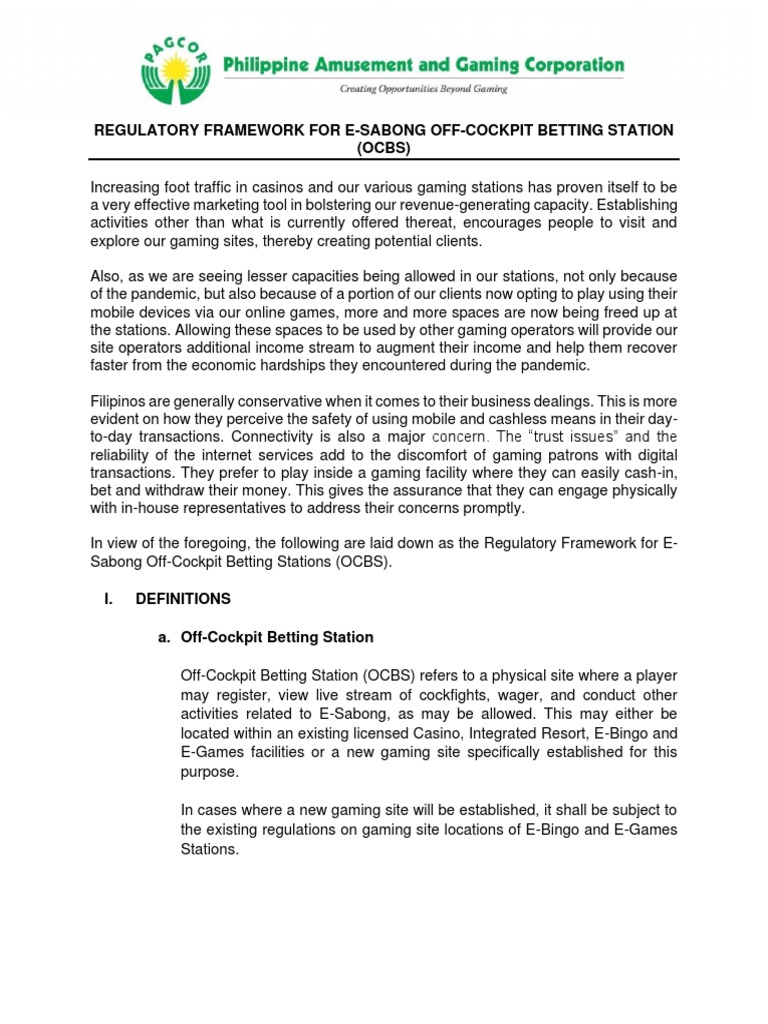 Regulatory Framework For E-Sabong Off-Cockpit Betting Station (OCBS ...