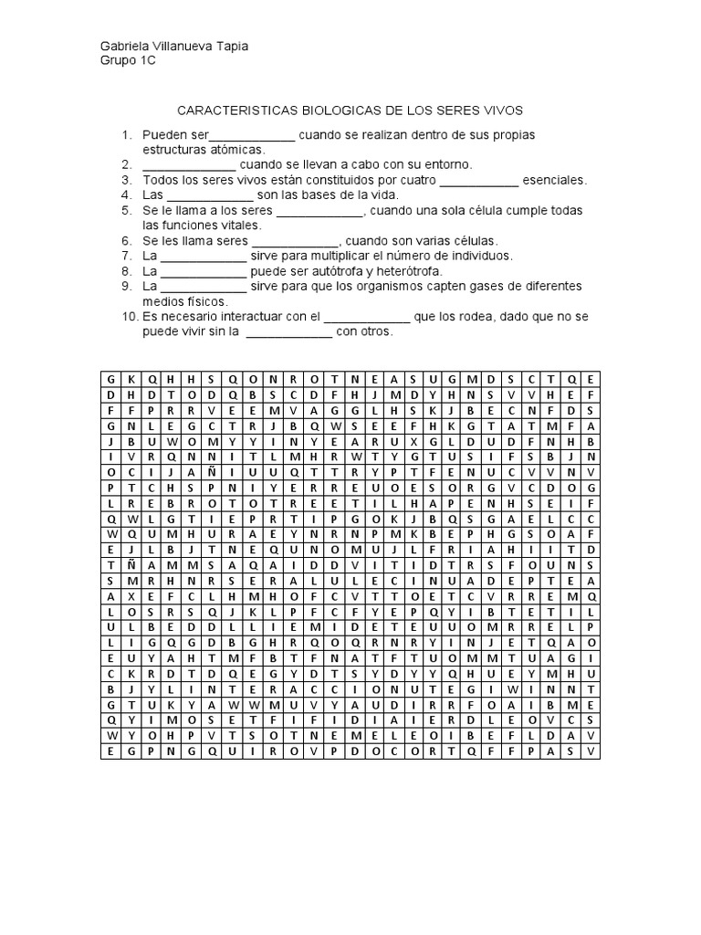 CARACTERISTICAS BIOLOGICAS Sopa de Letras | PDF | Biología | Organismos