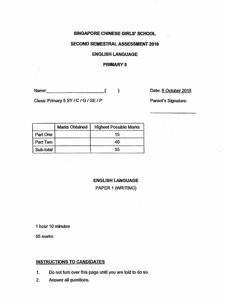 P5 English SA2 2018 SCGS Exam Papers 1-35 | PDF