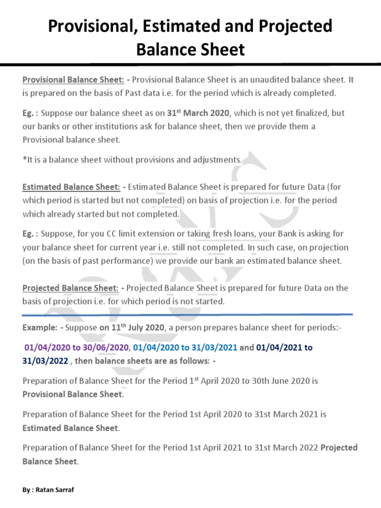 Understanding Provisional, Estimated, and Projected Balance Sheets: A ...