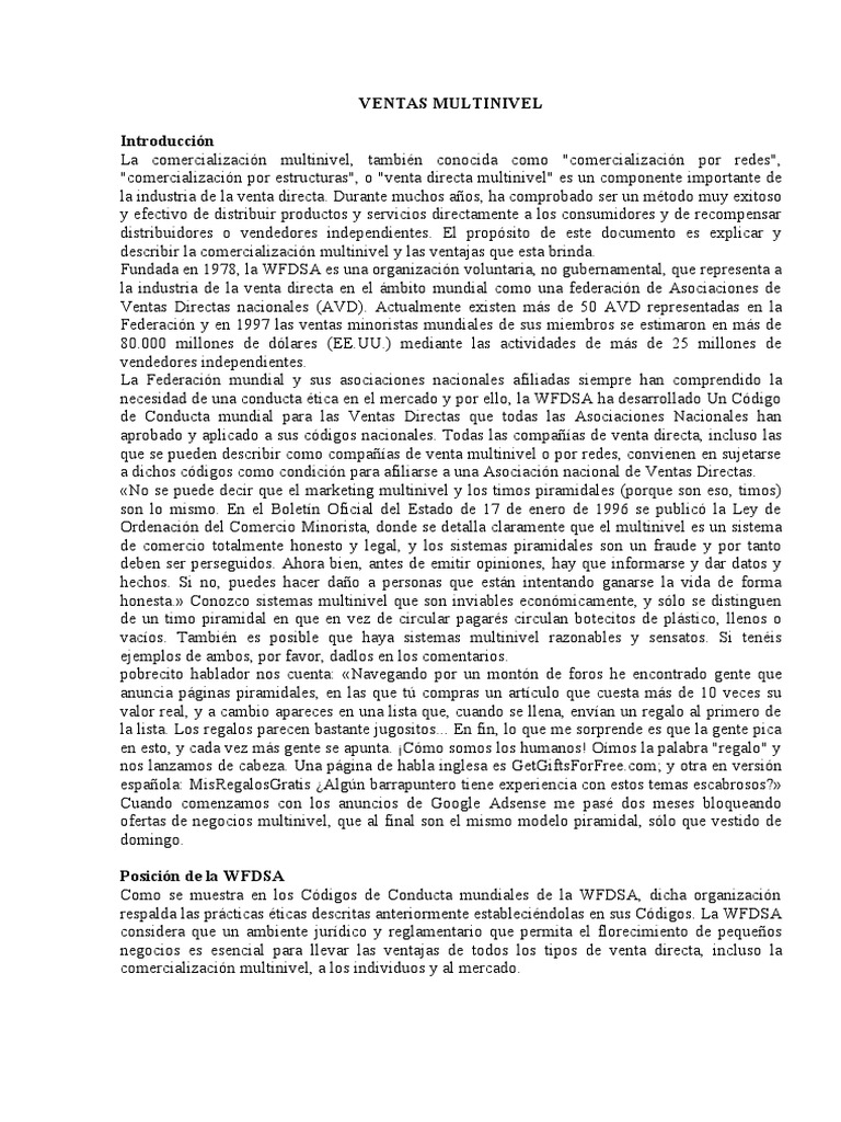 Ventas Multinivel | PDF | Comercialización de niveles múltiples | Marketing