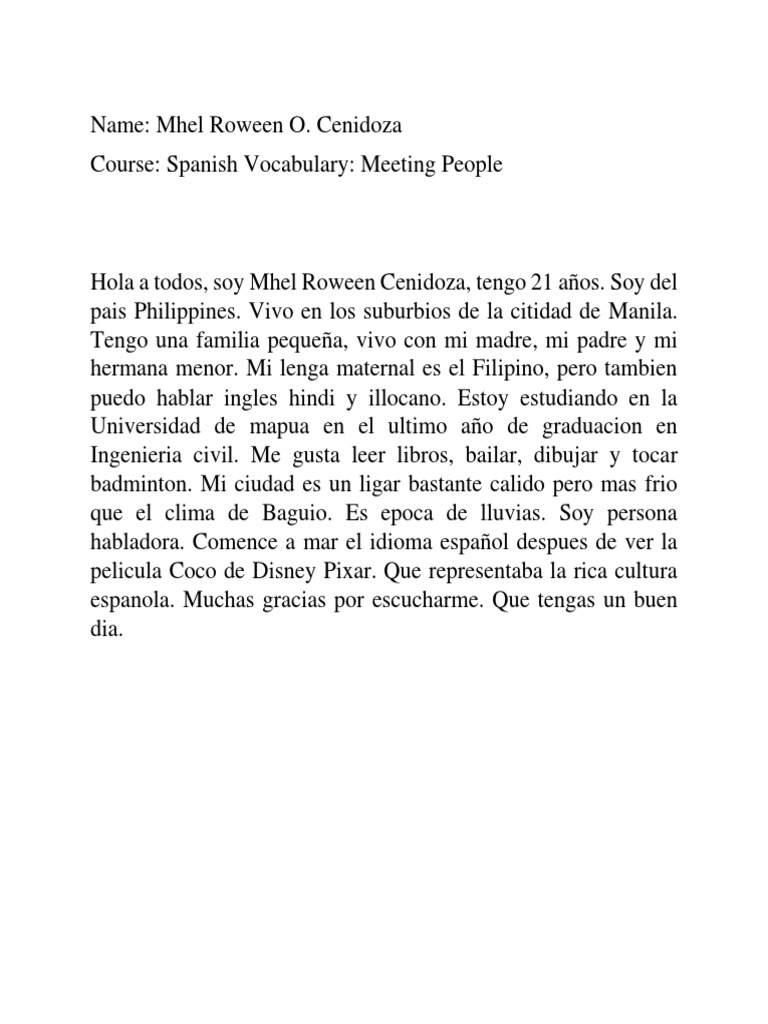 Spanish Self Introduction Script - Cenidoza | PDF