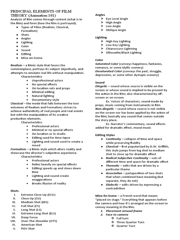 Principal Elements of Film THEORY (Animation 101) : Angles | PDF