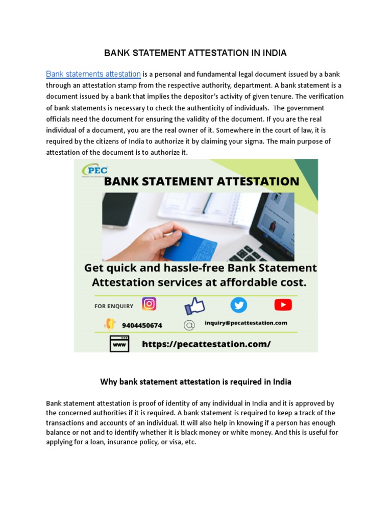 Bank Statement Attestation in India | PDF