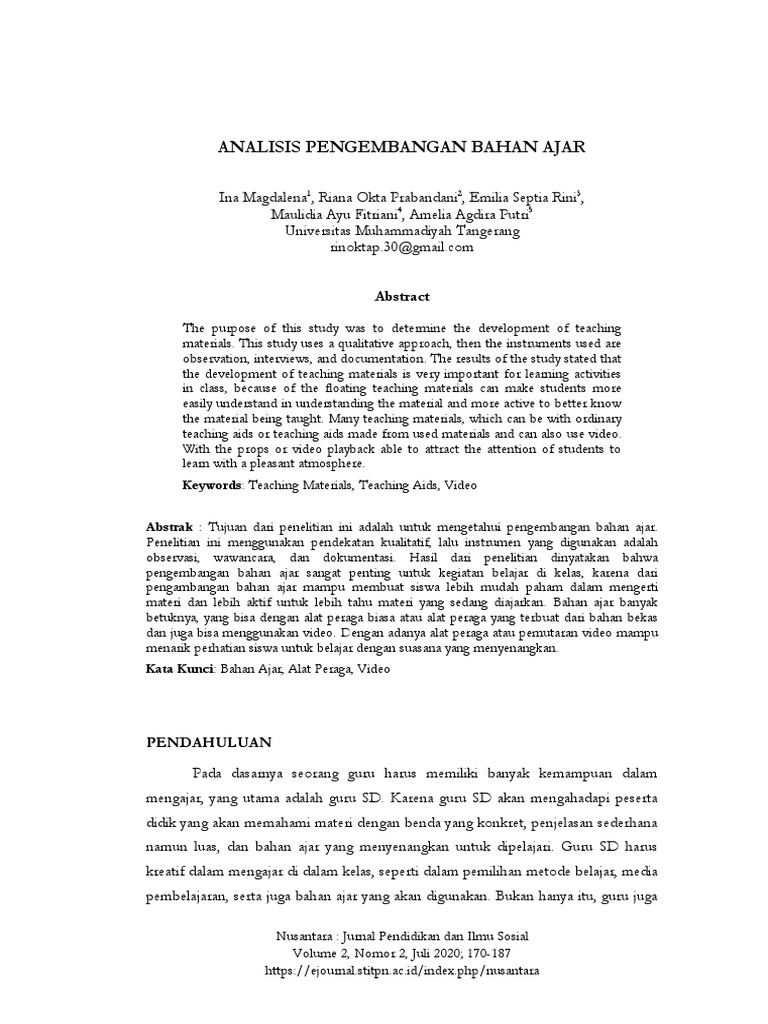 Contoh Analisis Pengembangan Bahan Ajar | PDF