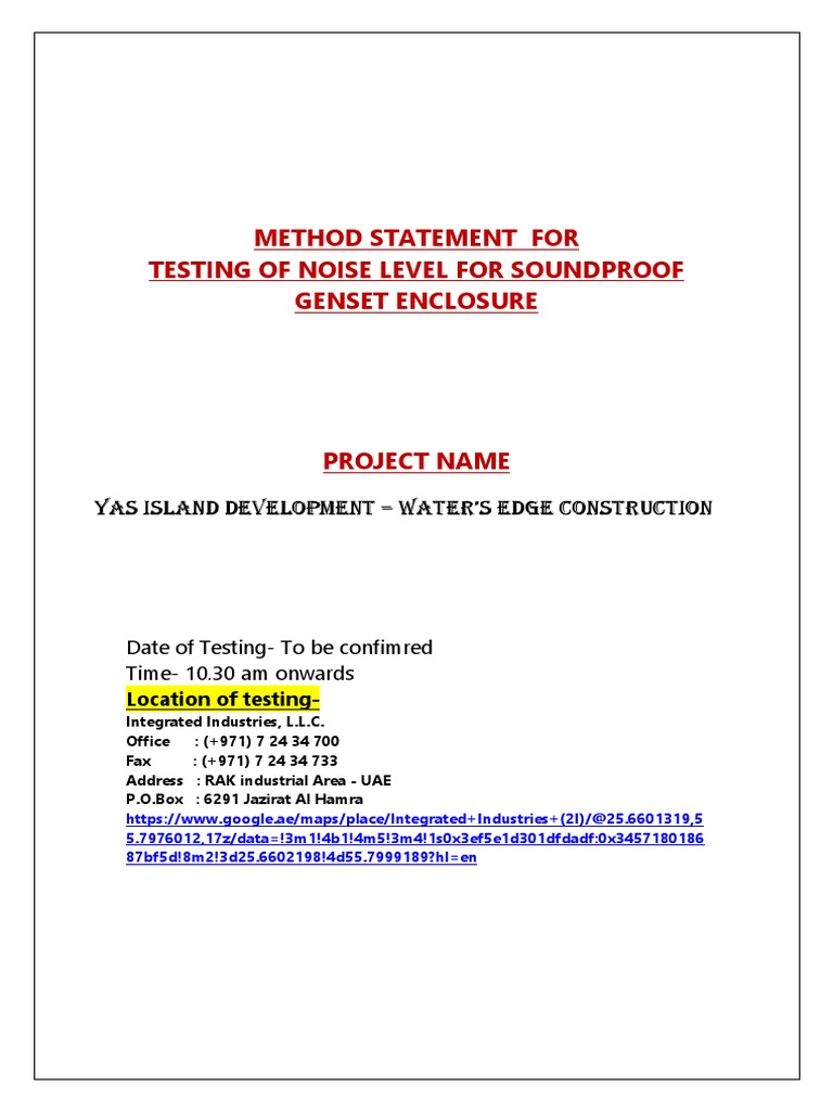 Method Statement Noise Level Testing 4 Genset Enclosure | PDF ...