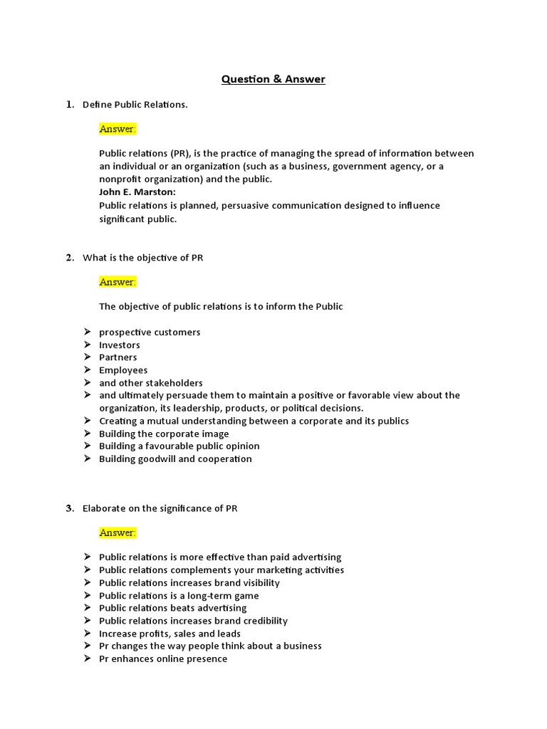 PR - Question & Answer IV SEM | Download Free PDF | Public Relations ...