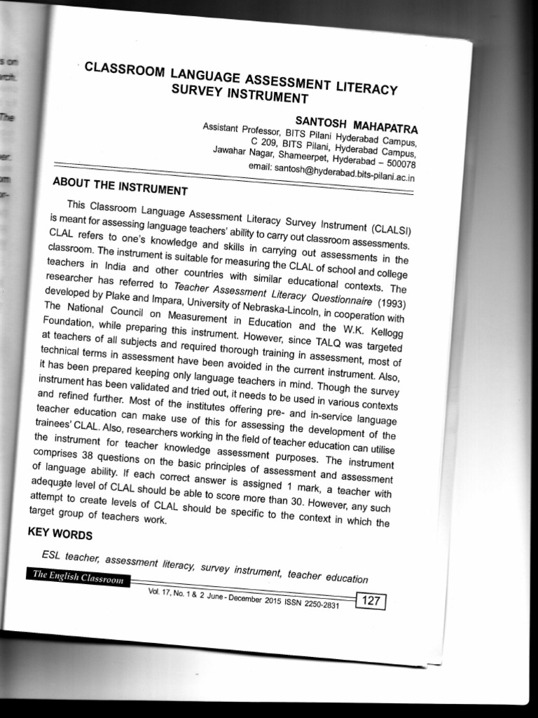 Assessment Literacy Survey Questionnaire | PDF | Educational Assessment ...