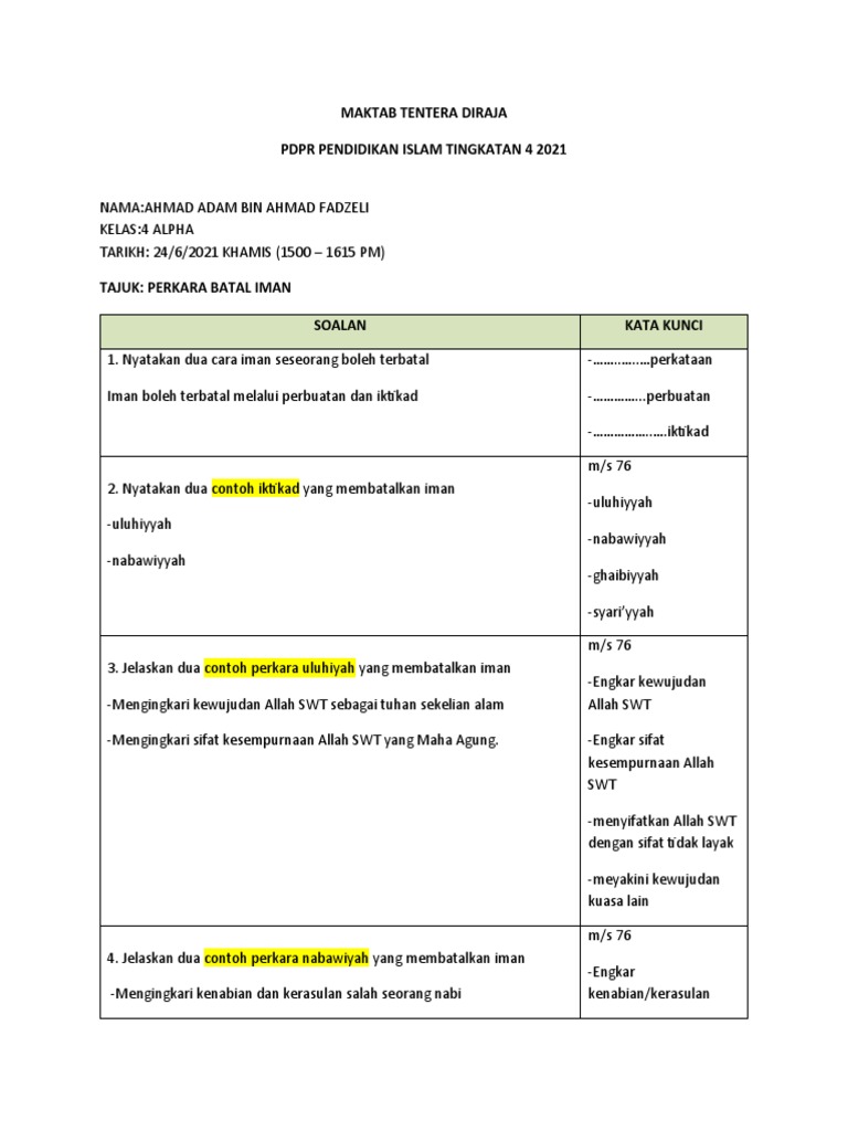 Akidah-Perkara Batal Iman (Iktikad) AHMAD ADAM 4 ALPHA | PDF