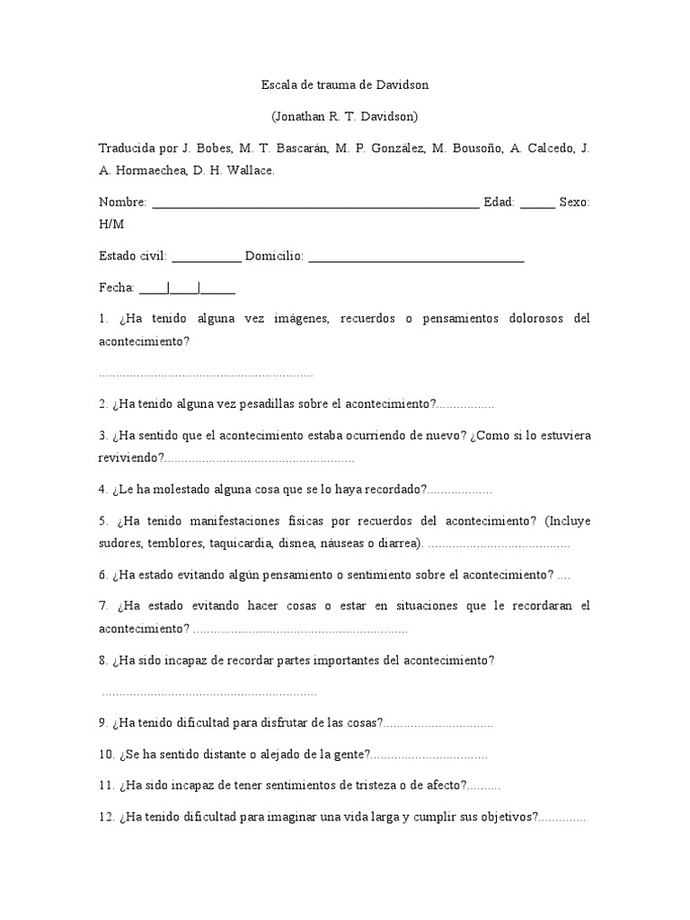 Escala de Trauma de Davidson: Evaluación PTSD | PDF